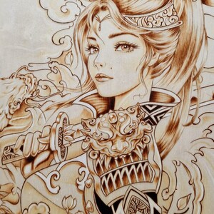 Pyrography Woodburning Handmade Beautiful Female Samurai Tattoo Style ...