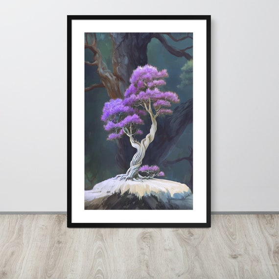 Purple Bonzai Tree Painting Nature Art Print Fantasy - Etsy