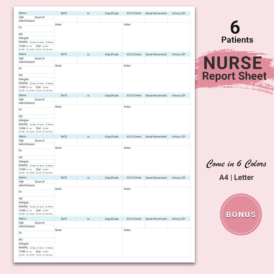 Nurse Report Sheet 6 Patient Report Sheet Med Surg Nurse Brain ICU ...
