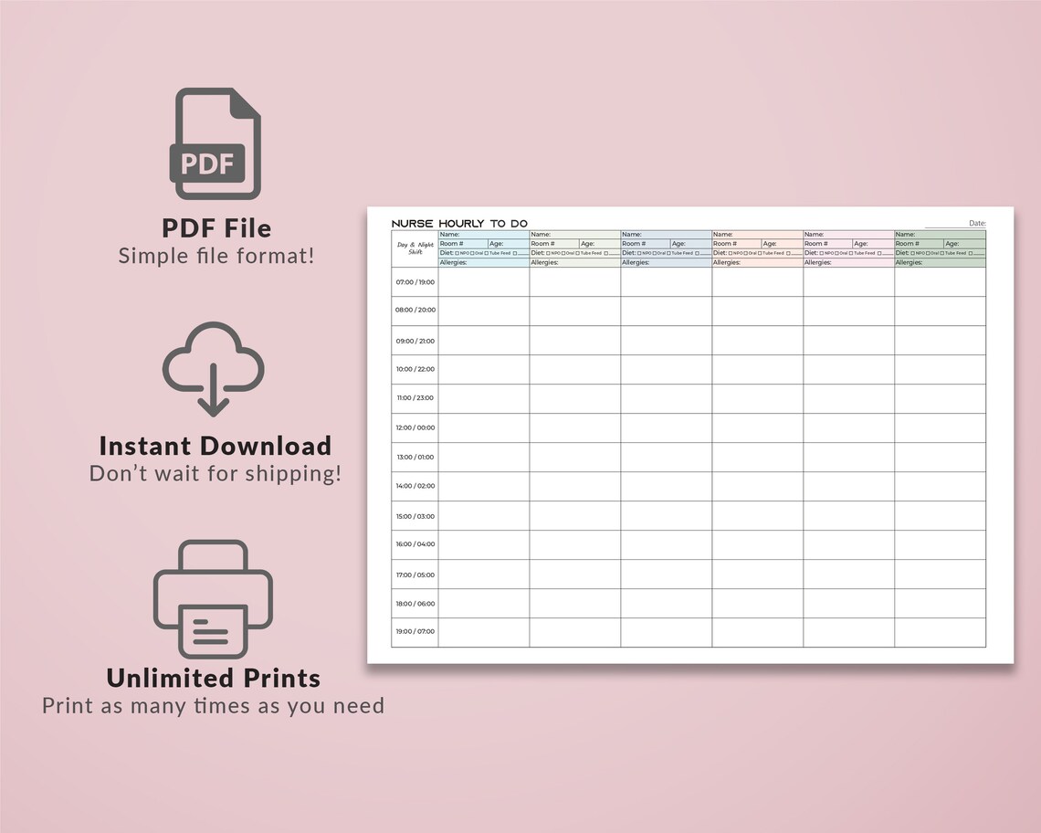 Hourly Nurse Shift Planner 6 Patient Nursing Report Sheet - Etsy