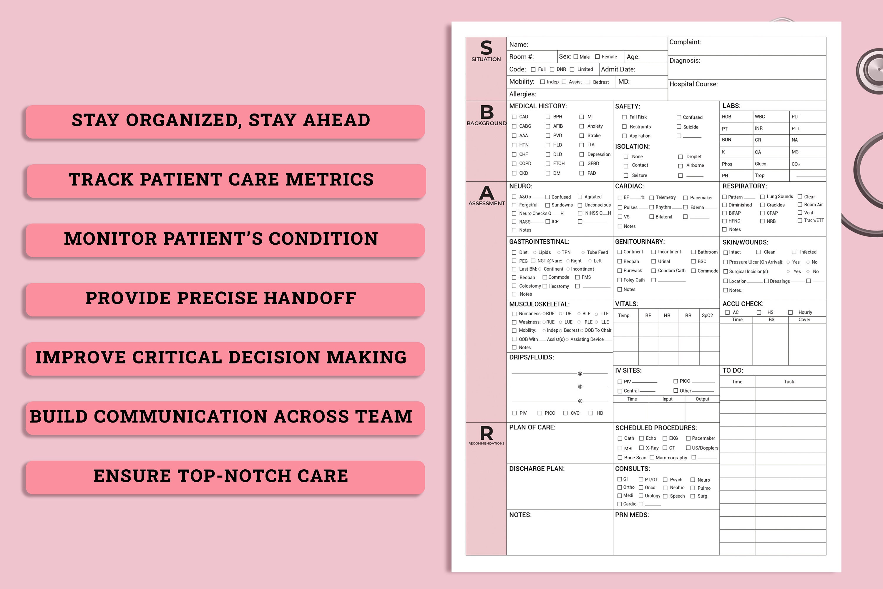 SBAR Nursing Report Sheet ICU Brain Sheet Med Surg Nurse Brain - Etsy