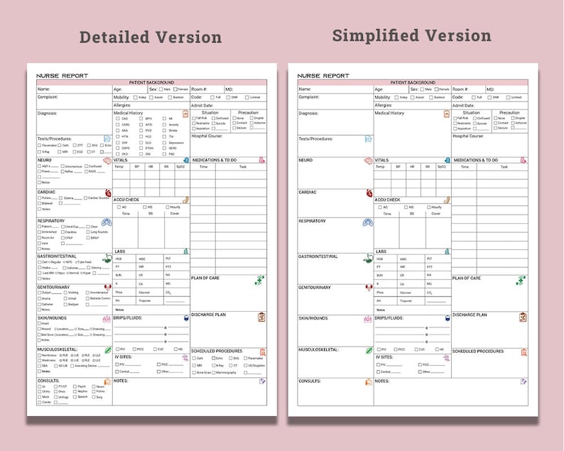 Nursing Report Sheet Med Surg Nurse Report Sheet Nursing - Etsy Canada