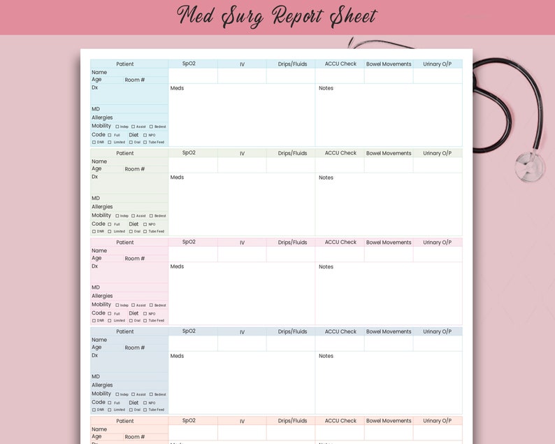 6 Patient Report Sheet Nursing Med Surg Report Sheet Nurse - Etsy