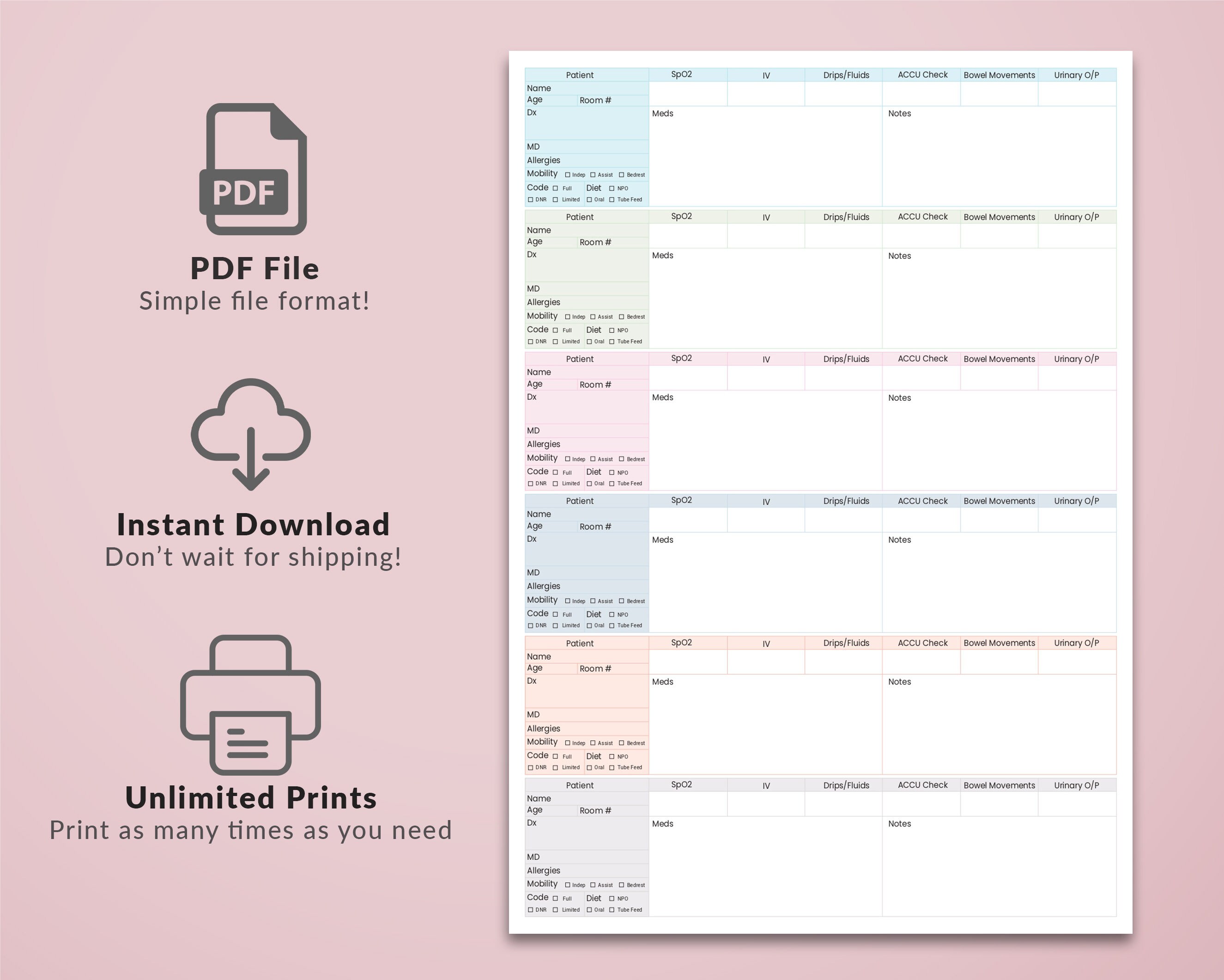 6 Hoja de informe del paciente Hoja de informe de enfermería - Etsy México