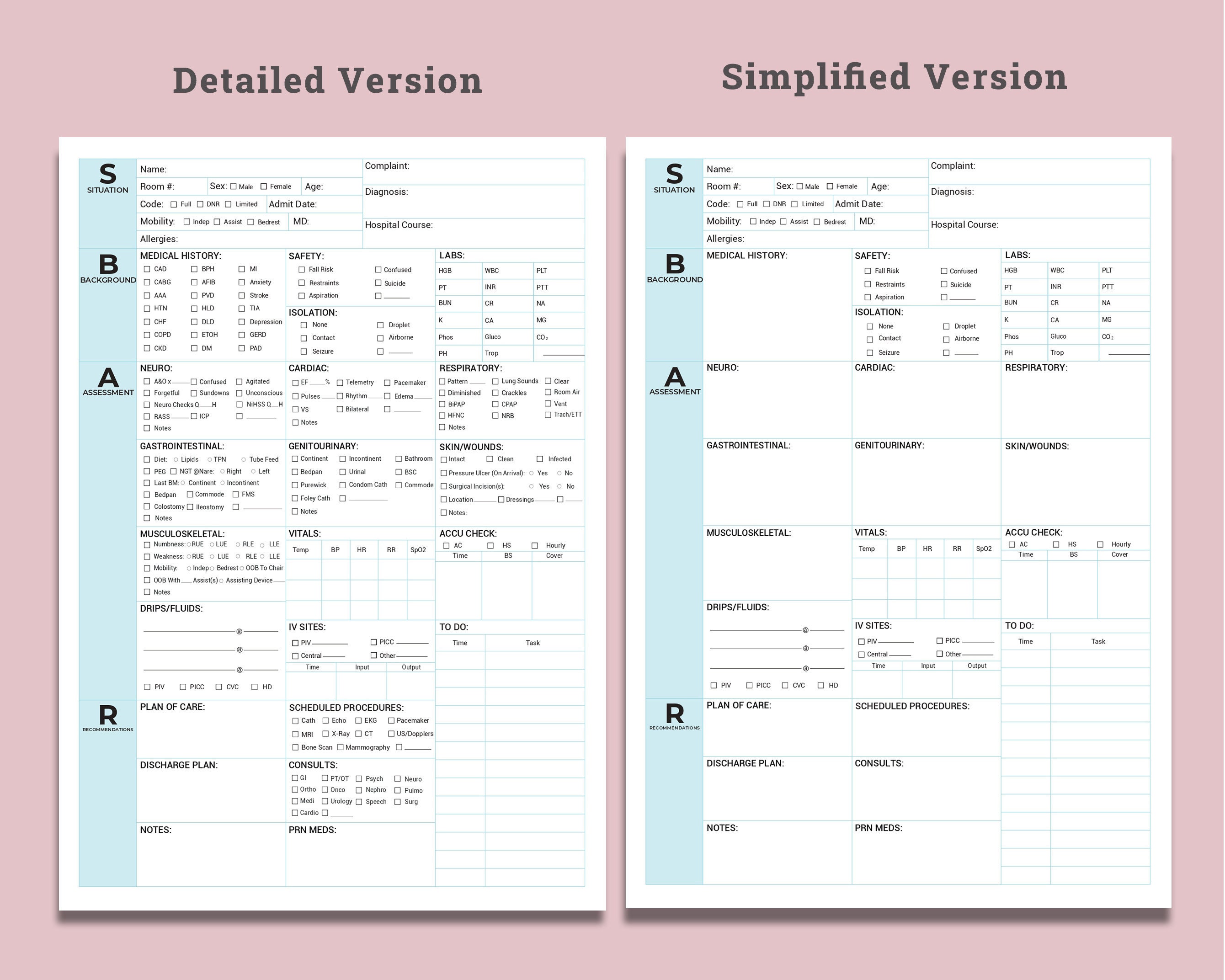 Bundle ICU SBAR Nurse Report Sheet Nursing Brain Sheet Med - Etsy