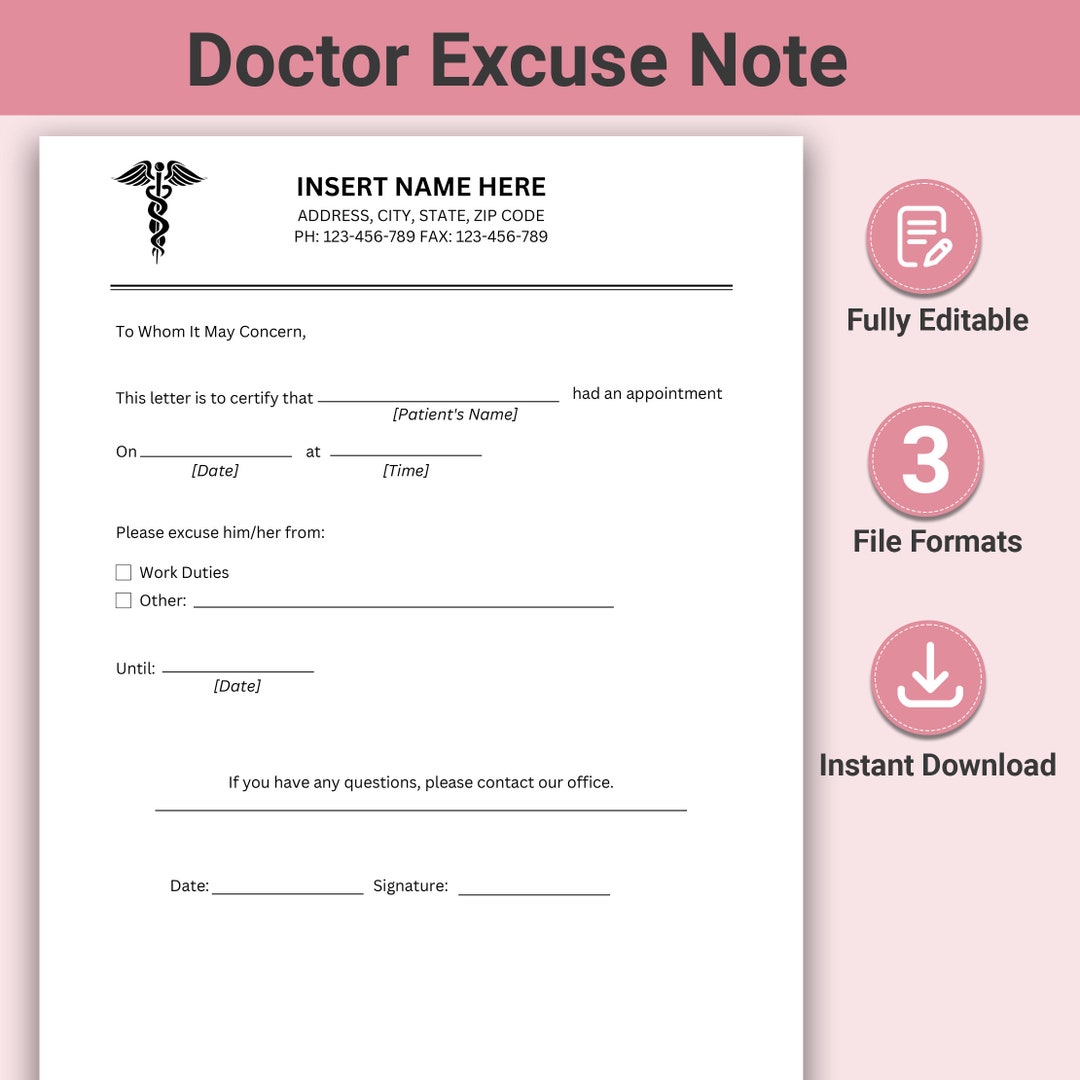Fillable Doctor Excuse Template | Doctors Note for Work & School ...