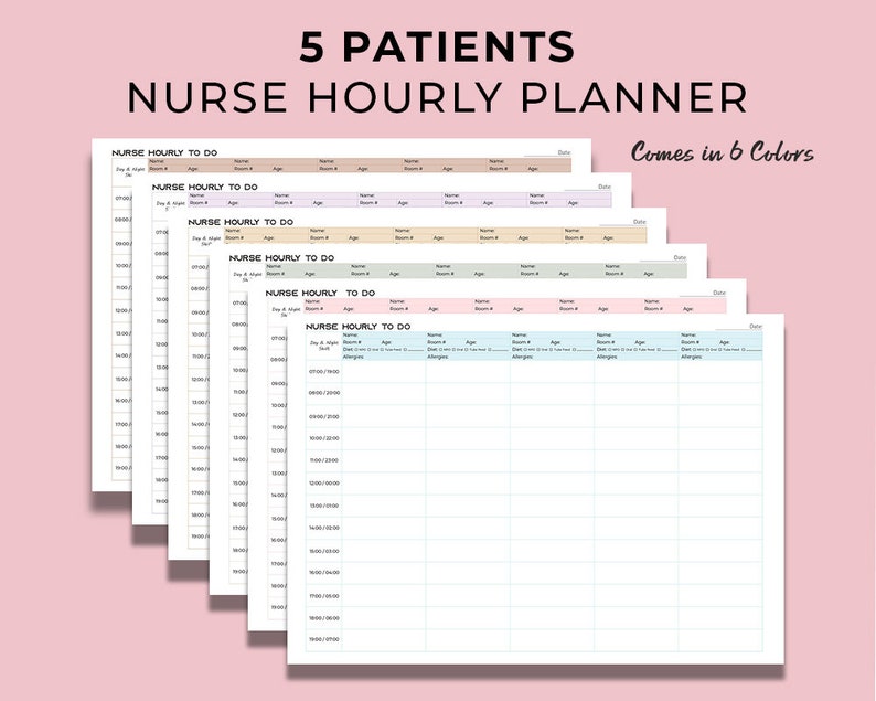 Nurse Shift Planner, 5 Patient Nurse Hourly to Do, Nurse Medication ...