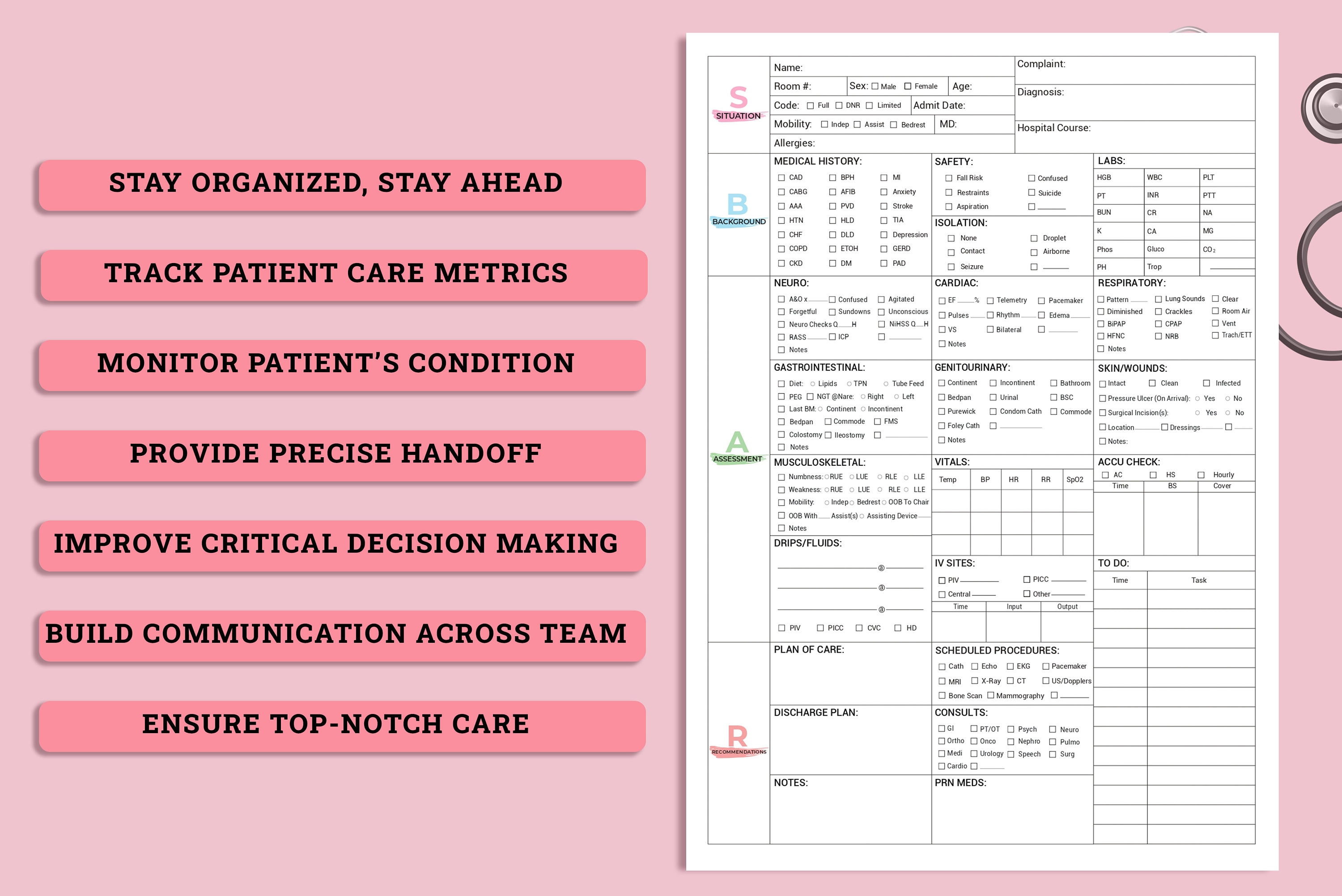 SBAR Nursing Med Surg Report Sheet ICU Brain Sheet Nurse - Etsy Canada