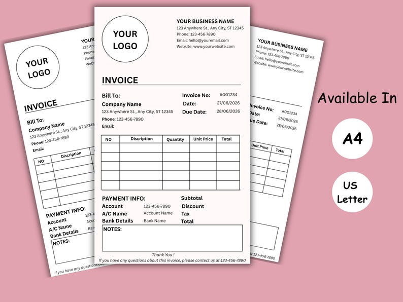 Editable Invoice Template for Small Business, Freelancer (canva Excel ...