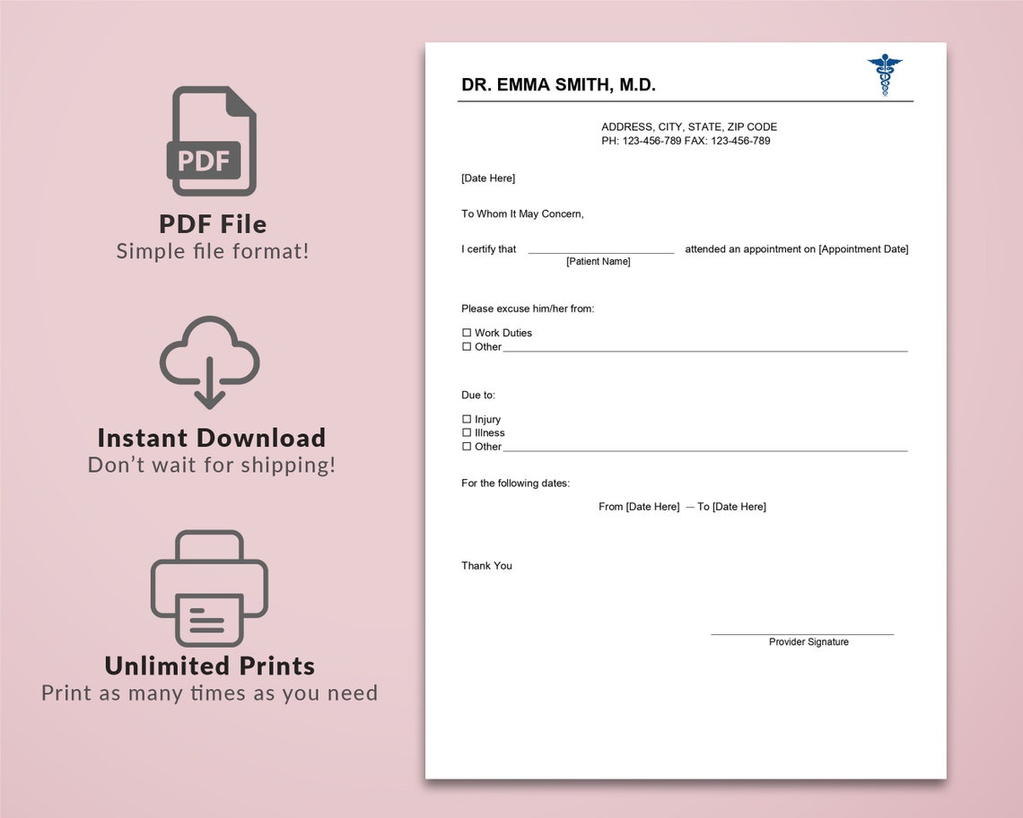 Editable Doctor Excuse Template School Excuse Note Printable - Etsy