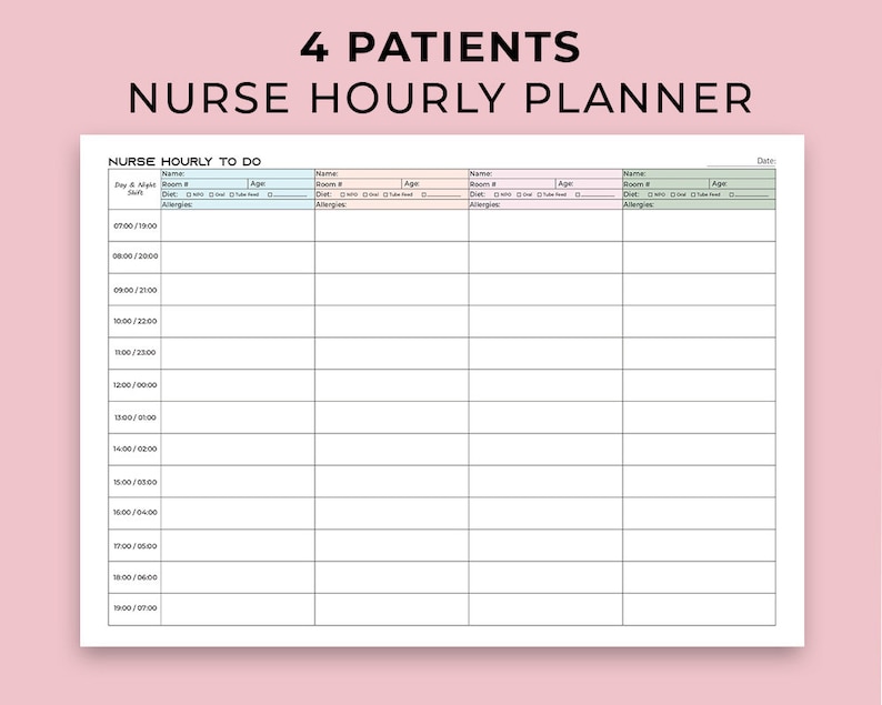 Hourly Nursing Shift Planner 4 Patient Report Sheet Med Surg - Etsy