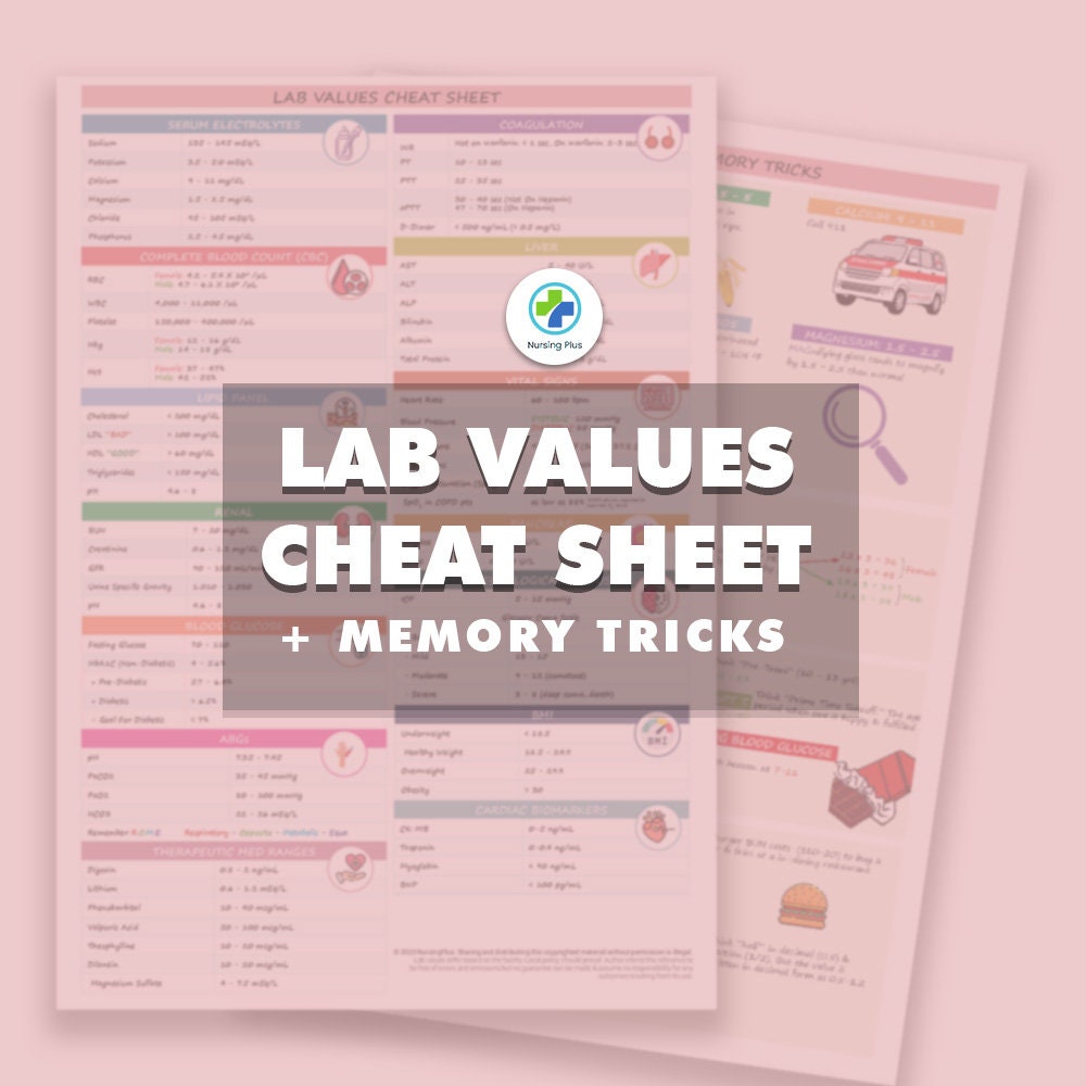 Lab Values Cheat Sheet & Memory Tricks Nursing School Notes - Etsy Canada