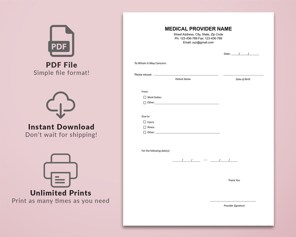 Doctor Excuse Template Drs Note for Work School Excuse Note - Etsy Canada