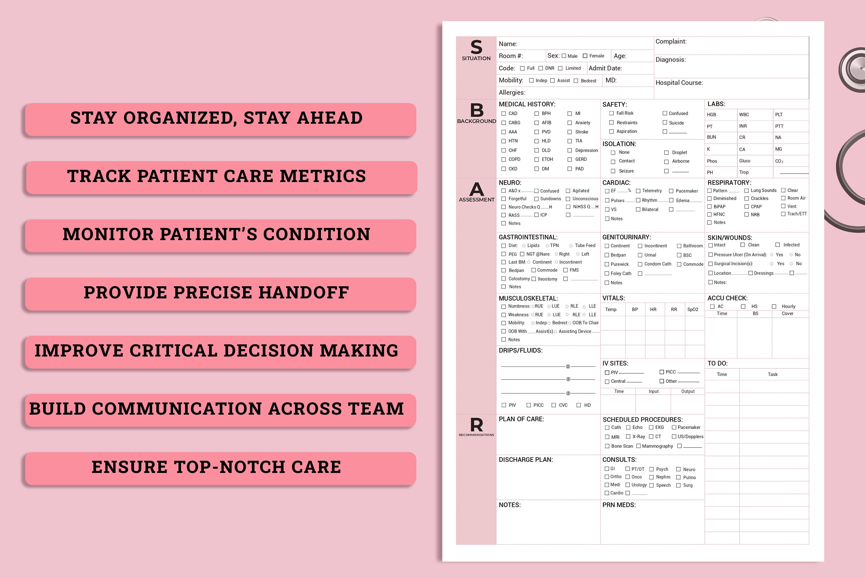 Bundle ICU SBAR Nurse Report Sheet Nursing Brain Sheet Med - Etsy