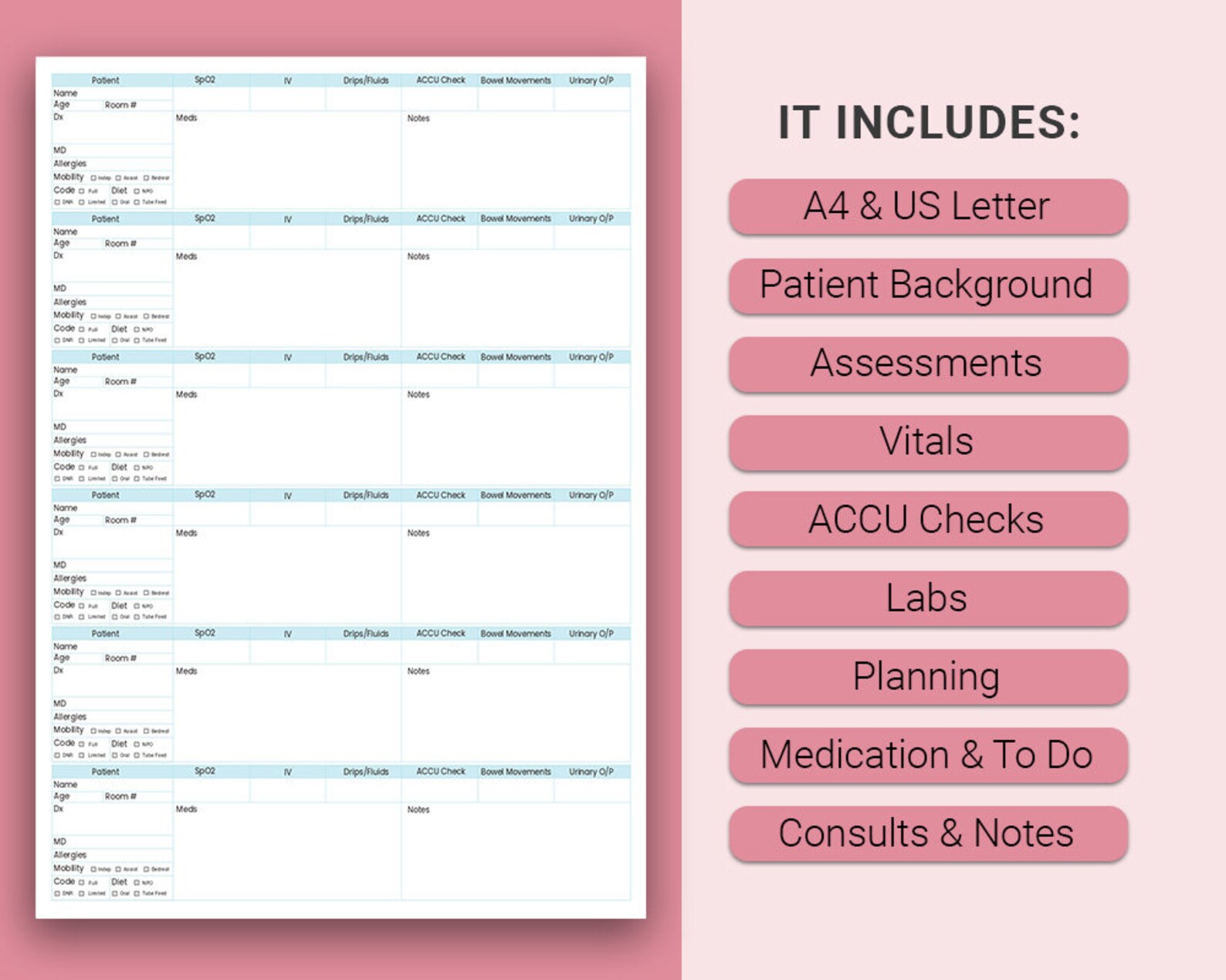 6 Patient Nurse Report Sheet Med Surg Bundle, Multiple Patient Report ...