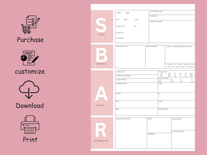 Editable SBAR Report Sheet, Nursing Student Clinical Handoff Tool (pink ...