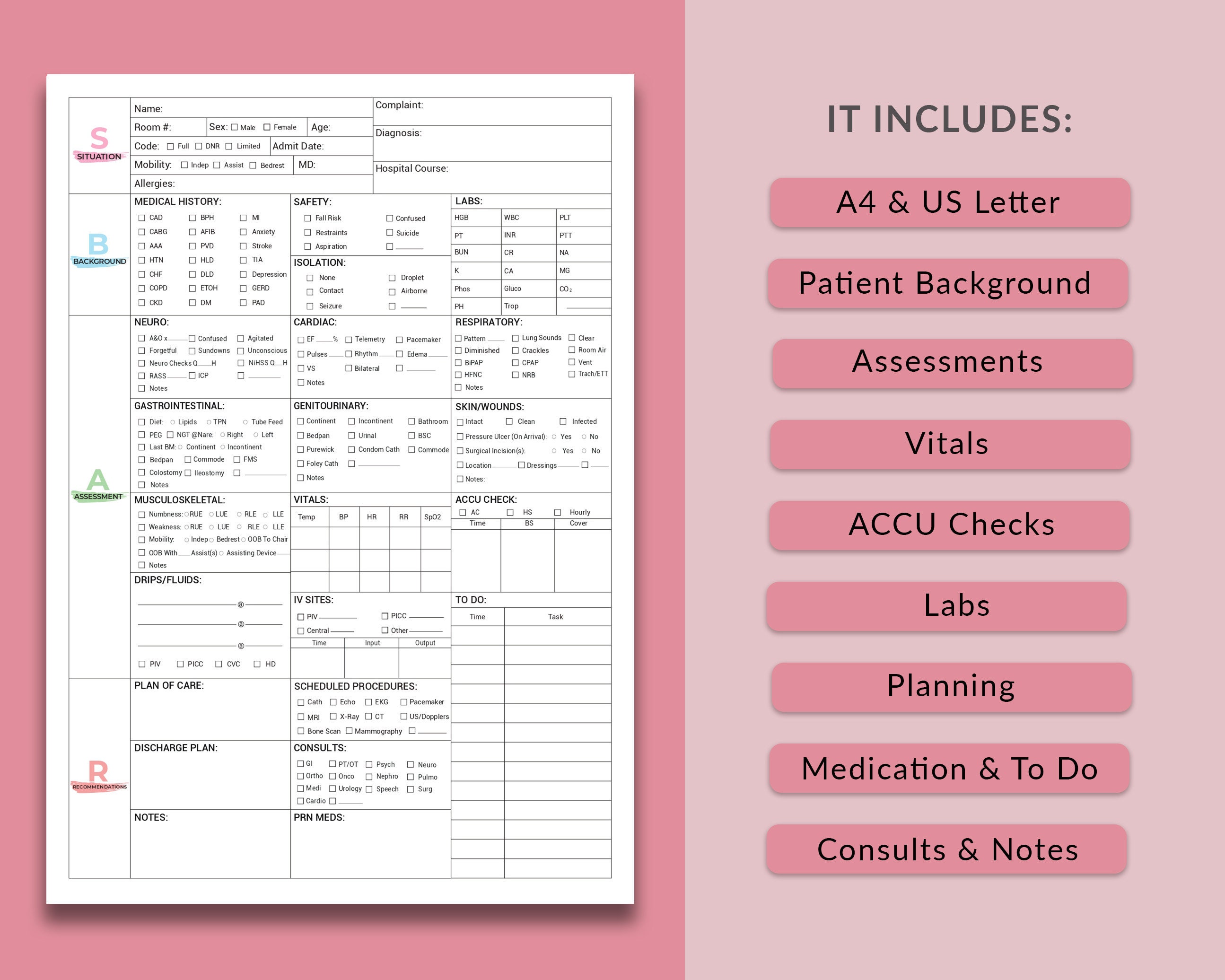 SBAR Nursing Med Surg Report Sheet ICU Brain Sheet Nurse - Etsy Canada
