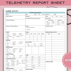 Telemetry Nursing Report Sheet Med Surg Brain, ICU Nurse Report Sheet ...