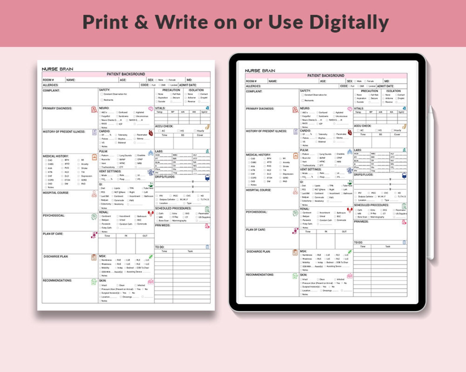 Nurse Report Sheet Telemetry Report Sheet Nursing Brain Sheet - Etsy
