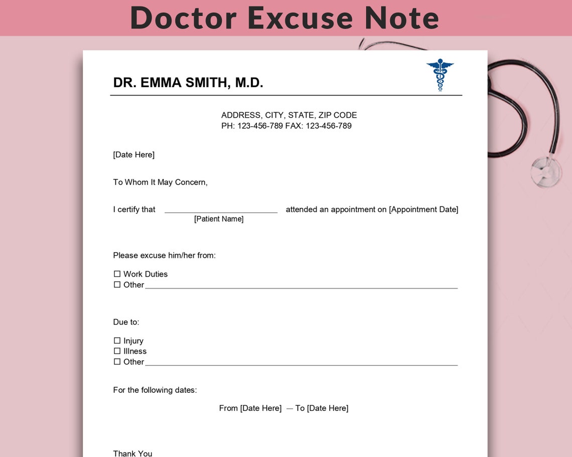 Editable Doctor Excuse Template, School Excuse Note, Printable Doctor ...