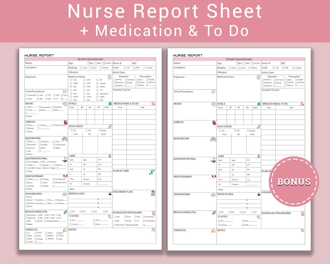 Nursing Report Sheet Med Surg Nurse Report Sheet Nursing Brain, Nurse ...