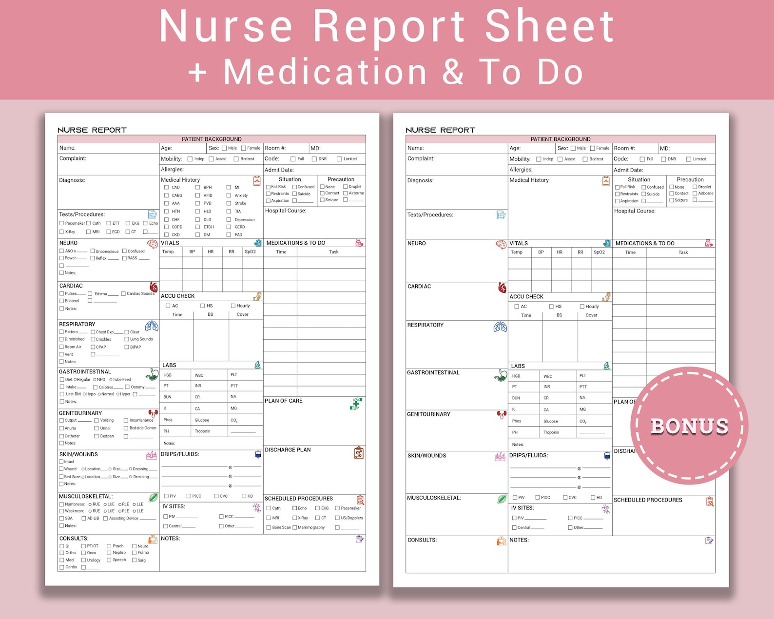 Nursing Report Sheet Med Surg Nurse Report Sheet Nursing - Etsy Canada