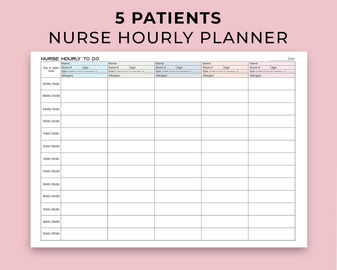 Nurse Hourly to Do, Nurse Shift Planner, 5 Patient Medication, Med Surg ... Nurse Hourly to Do, Nurse Shift Planner, 5 Patient Medication, Med Surg ...