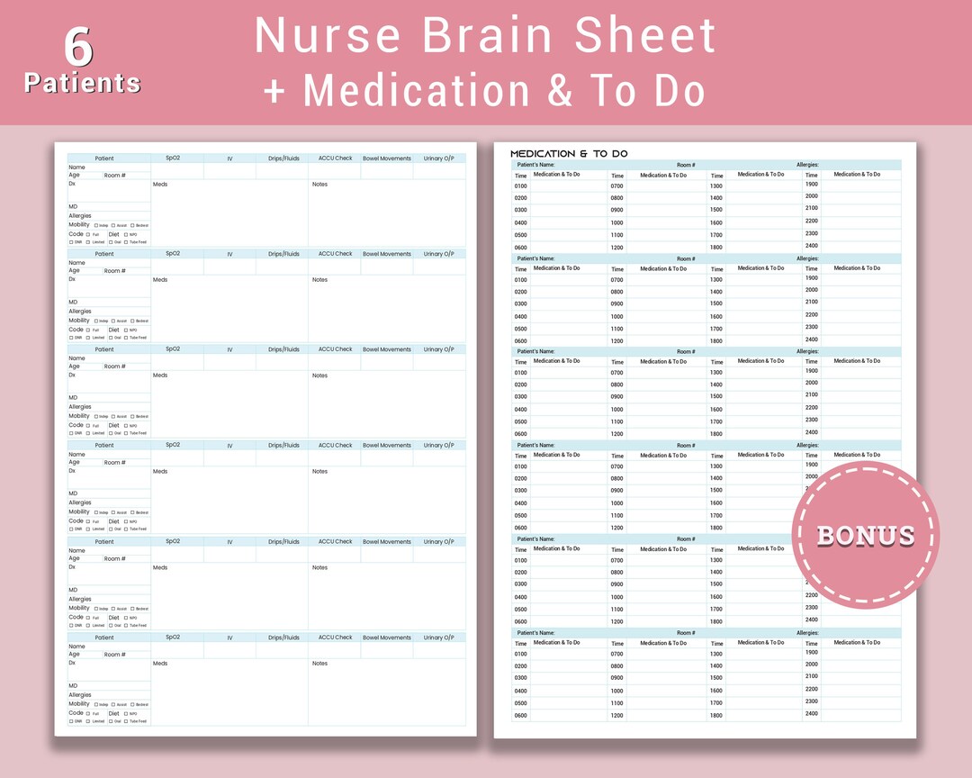 6 Patient Nursing Report Sheet Nurse Brain Sheet Nursing Med Surg Nurse ...