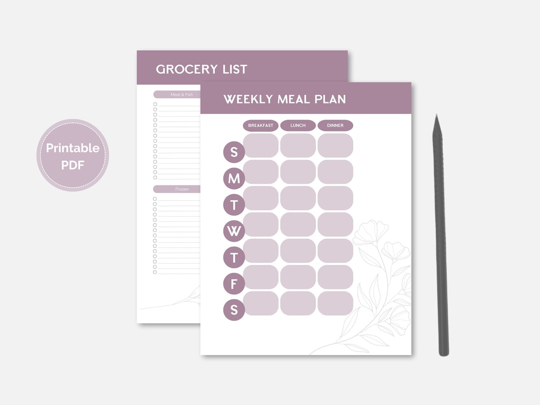 Weekly Meal Plan & Grocery List Printable Bundle - Etsy