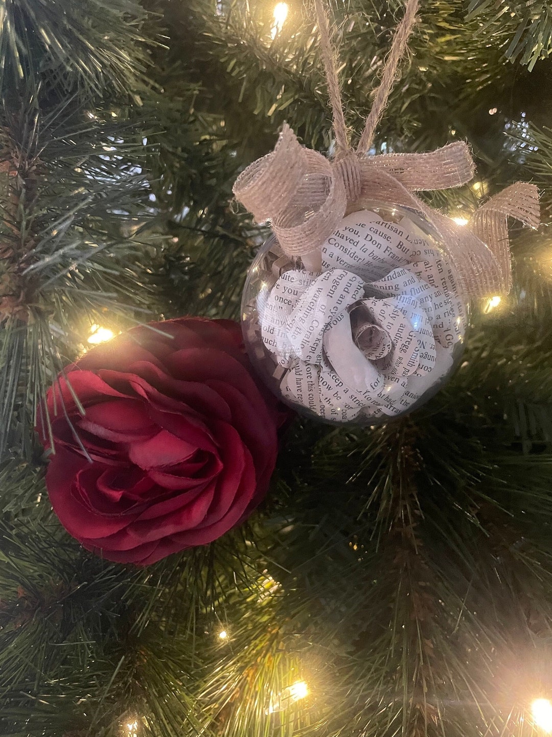 Book Page Rose Ornament: Literary Christmas Bauble - Etsy