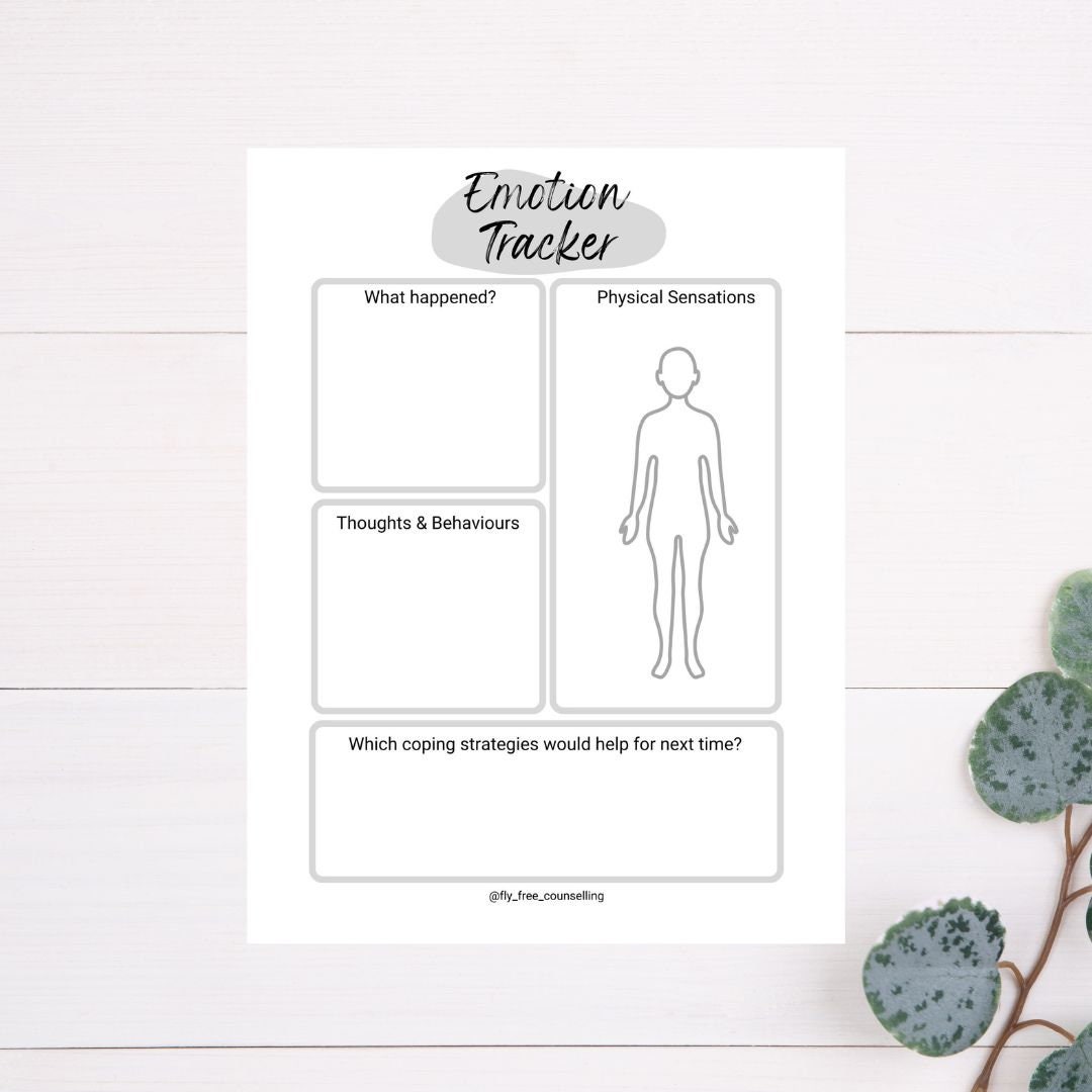 Emotion & Mood Tracker // Therapy Worksheets, Mental Health, Self Care ...