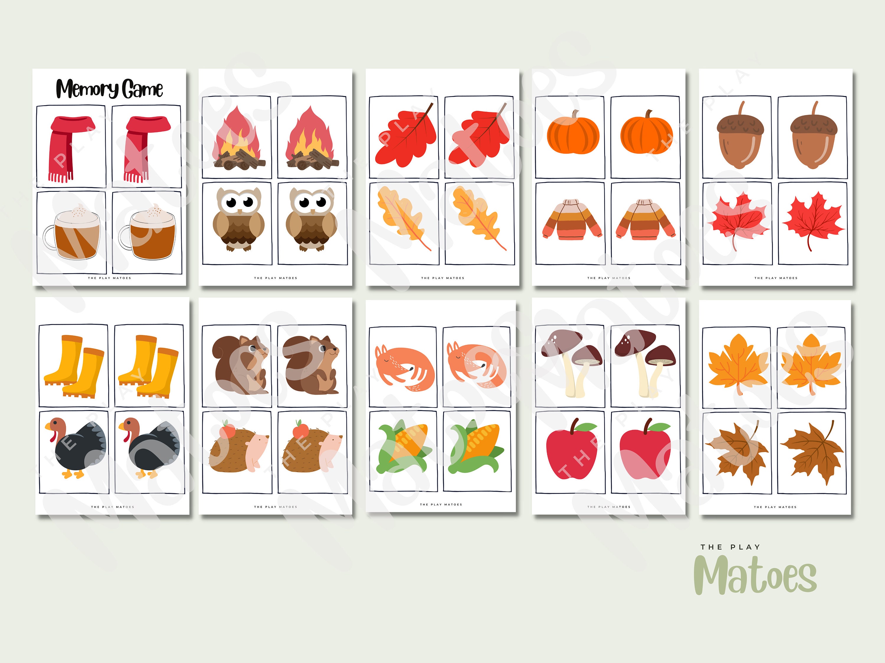 Autumn Memory Game Worksheets, Autumn Activity for Toddlers, EYFS ...