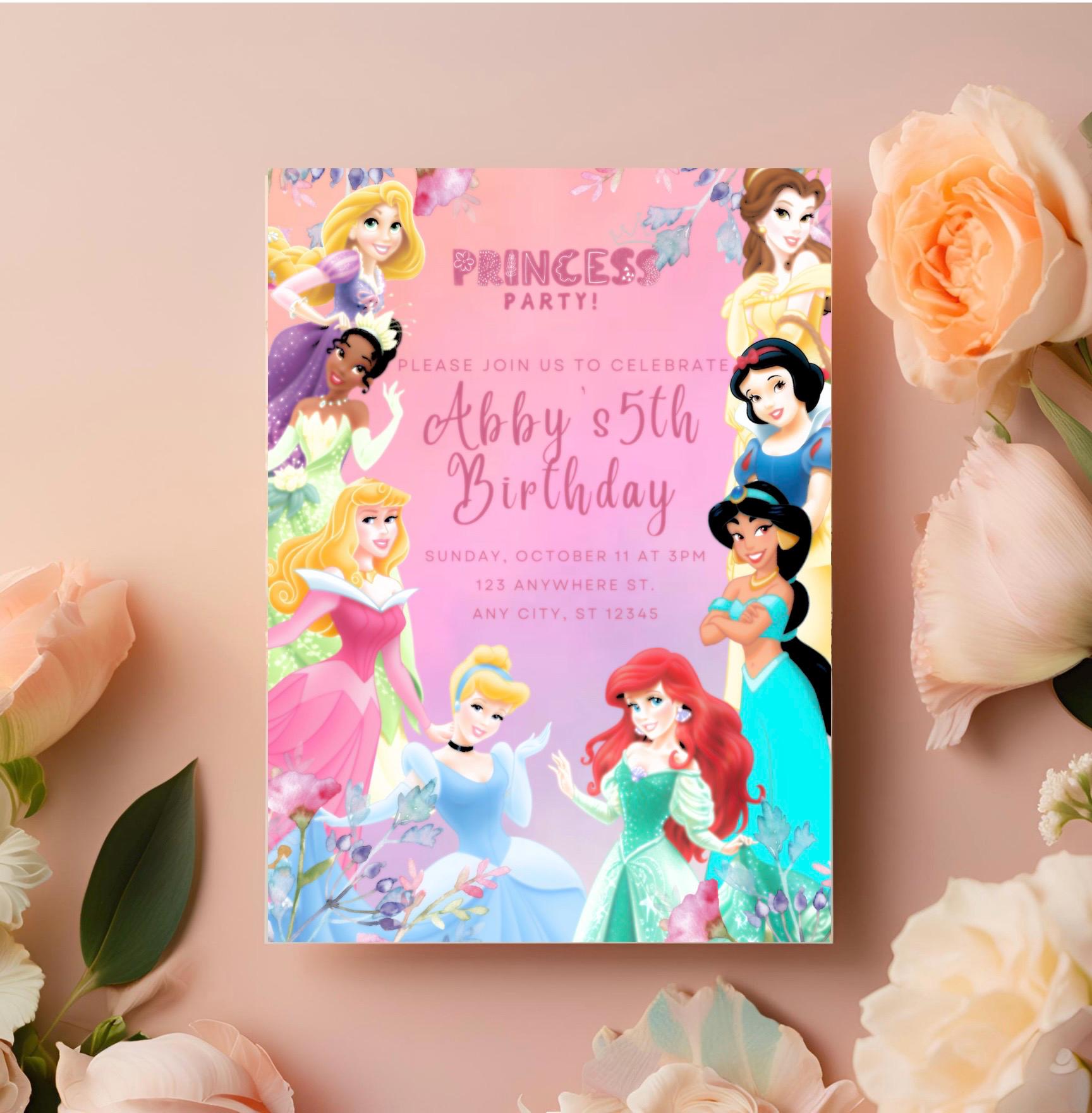 Princess 5th Birthday Invitation Princess Invitation Princess Party ...