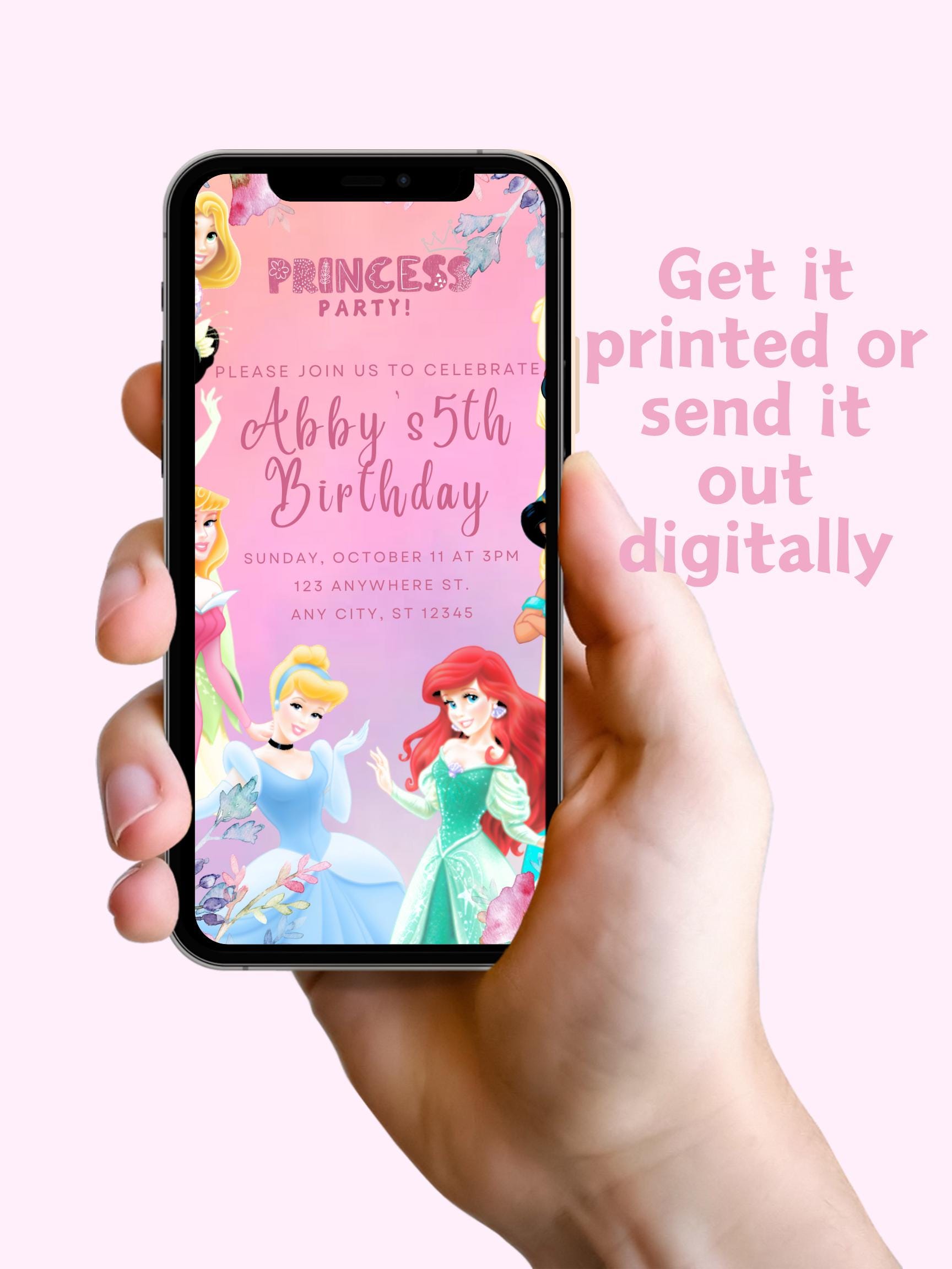 Princess 5th Birthday Invitation Princess Invitation Princess Party ...