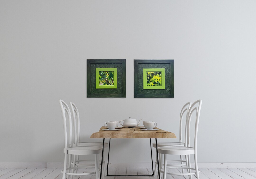 Green Leaves Picture Artwork, Wooden Frame Wall Decor, Custom Green ...