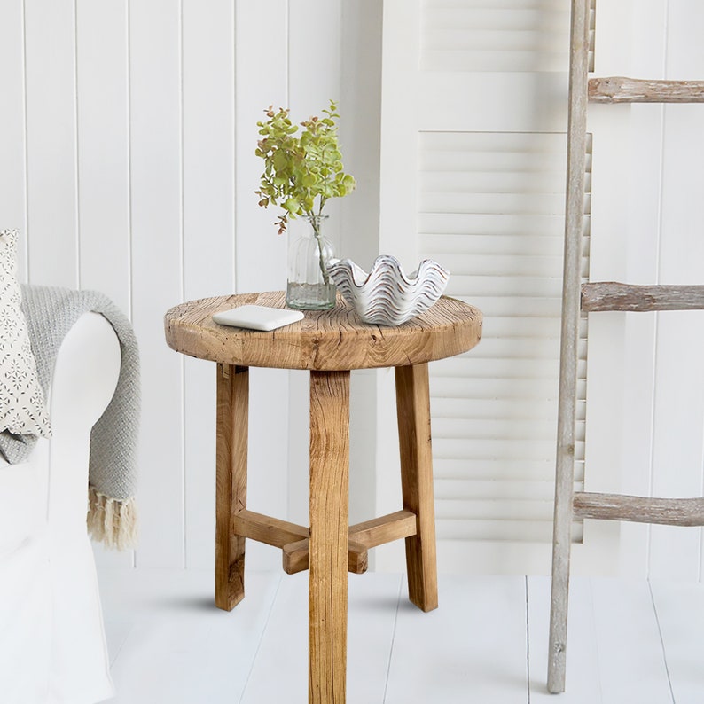 ROUND RUSTIC TABLE 3 Legged Round Table Elm Wood Side - Etsy