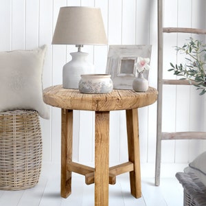 ROUND RUSTIC TABLE 3 Legged Round Table Elm Wood Side Table Round ...