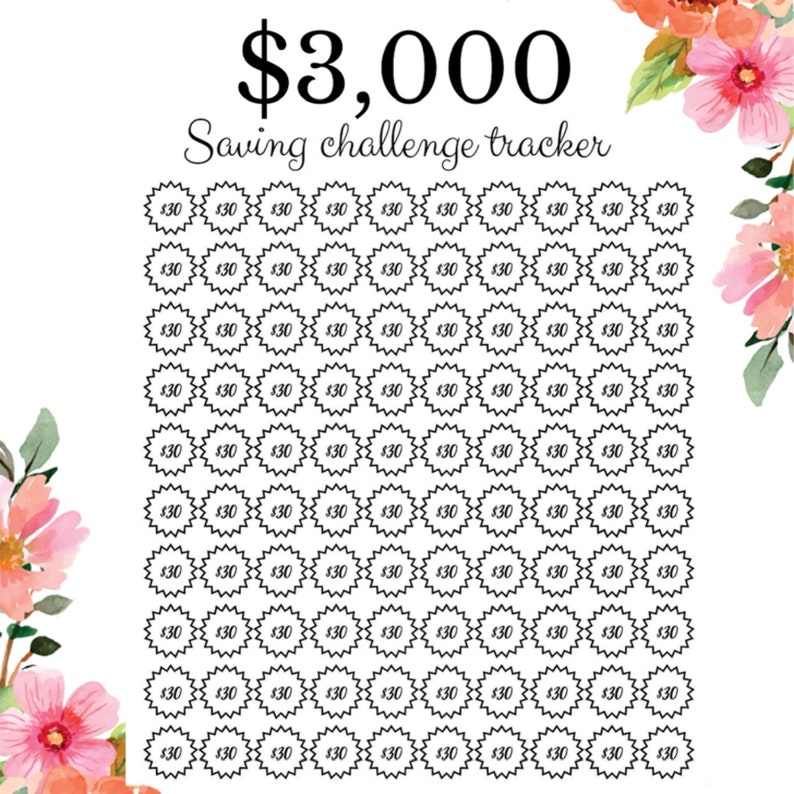 Saving Challenge Printable to Create Your Emergency Fund 3,000 Savings ...