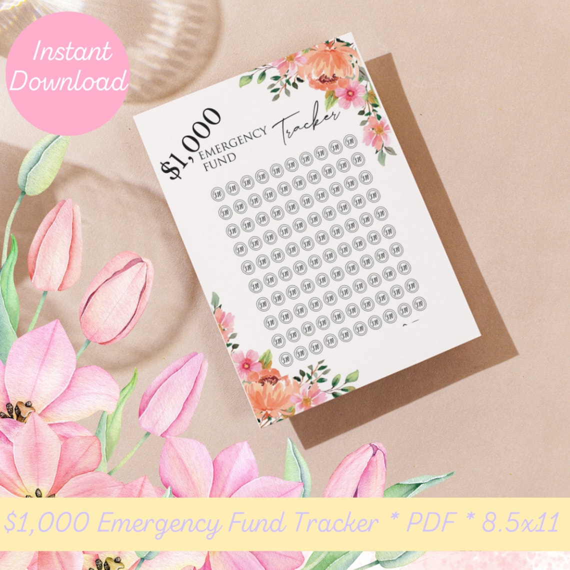 1000 Emergency Fund Savings Challenge Printable That Fits A5 - Etsy