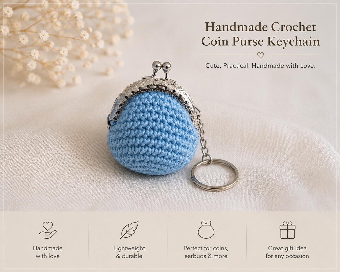 Handmade Crochet Coin Purse Keychain Vintage Kiss Lock Pouch - Etsy