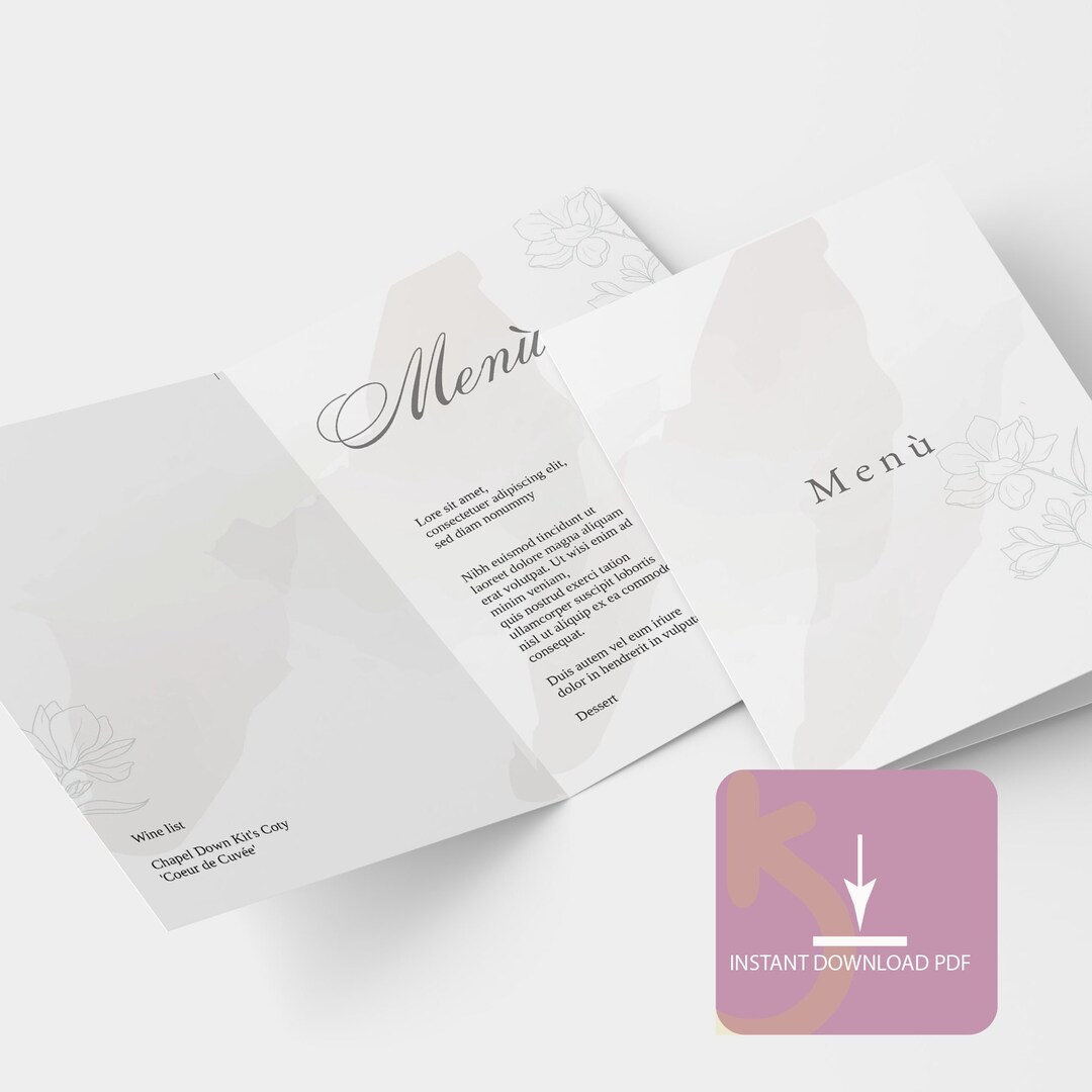 KEIPI - Modern Wedding Menu, Minimal Wedding Menu Template, Foldable A4 ...