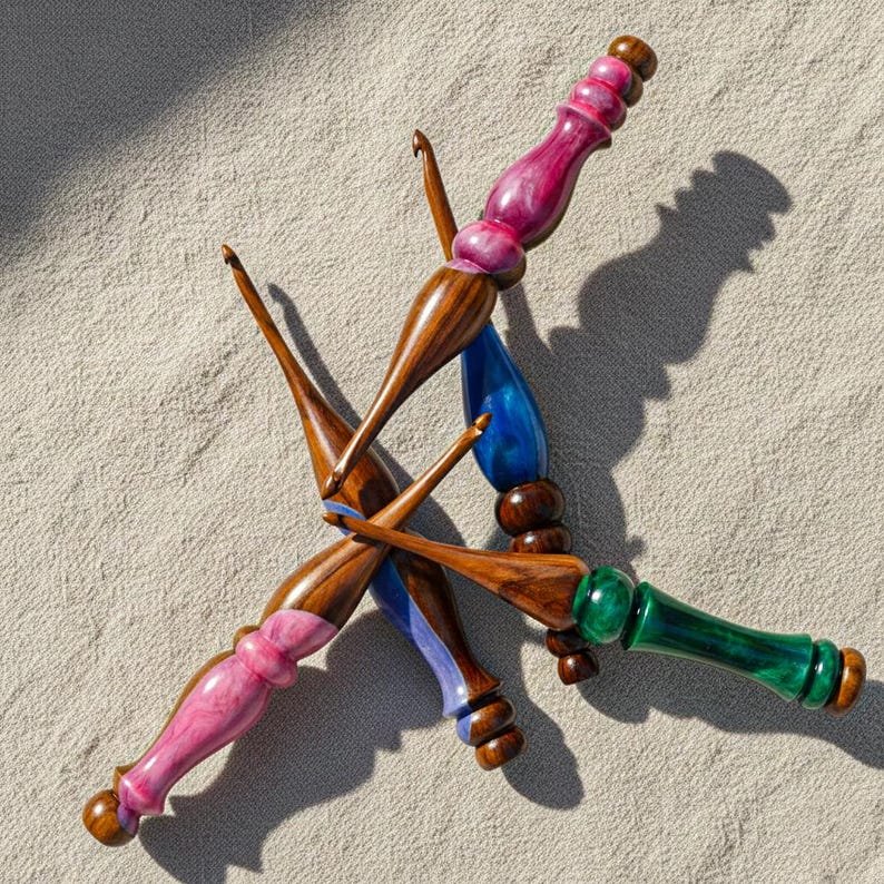 Handmade Crochet Hooks Set (3.5mm-12mm) | Multi-color Resin & Rosewood ...