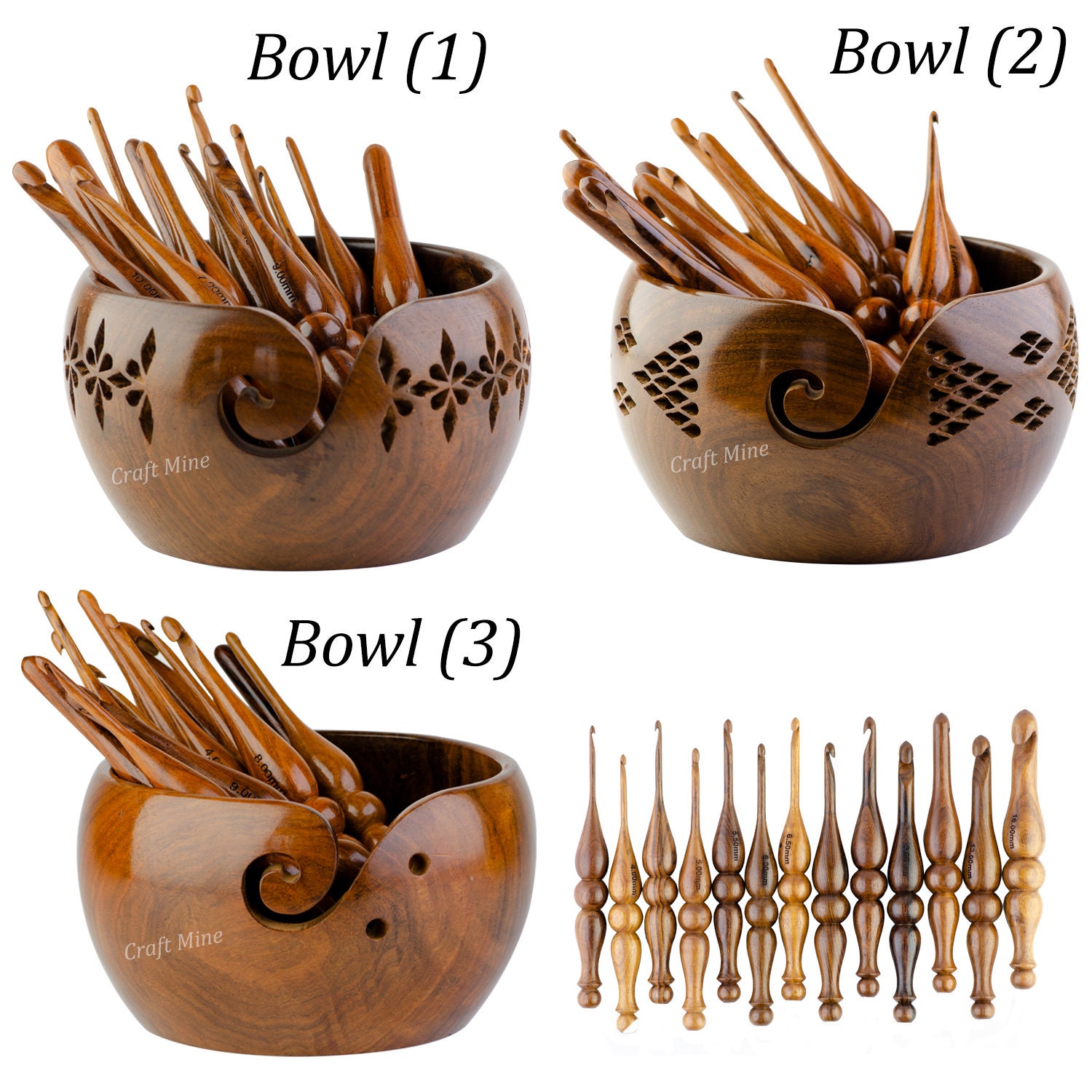 Handmade Wooden Crochet Hooks Set of 13 Set 3.5mm to 16mm and - Etsy