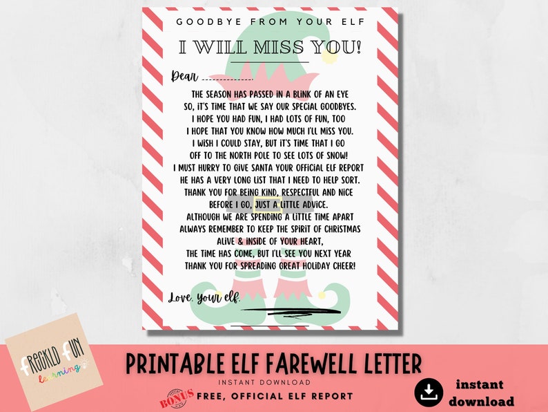 Elf Goodbye Letter Instant Download Elf Letter Printable - Etsy