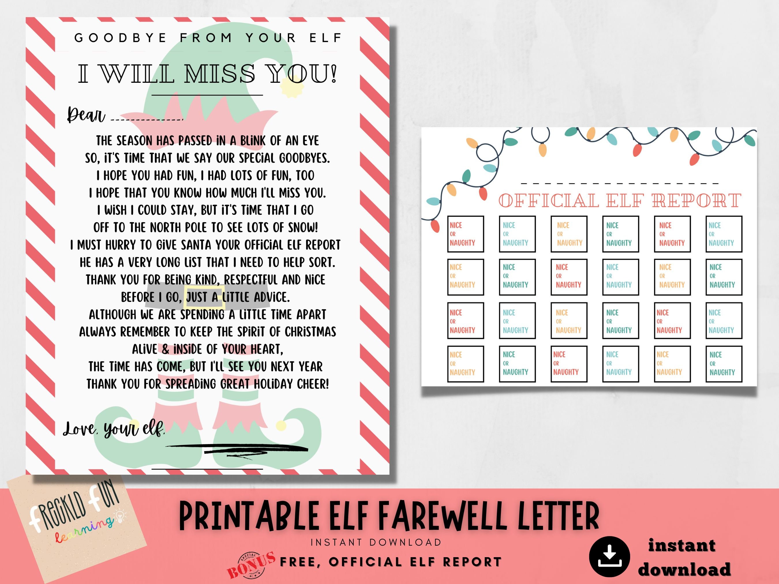 Elf Goodbye Letter Instant Download Elf Letter Printable - Etsy