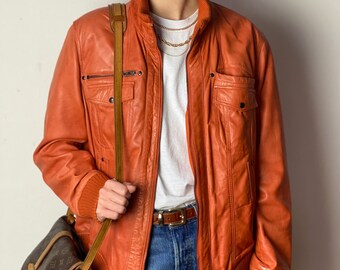 Orange Italian Leather Jacket - Etsy