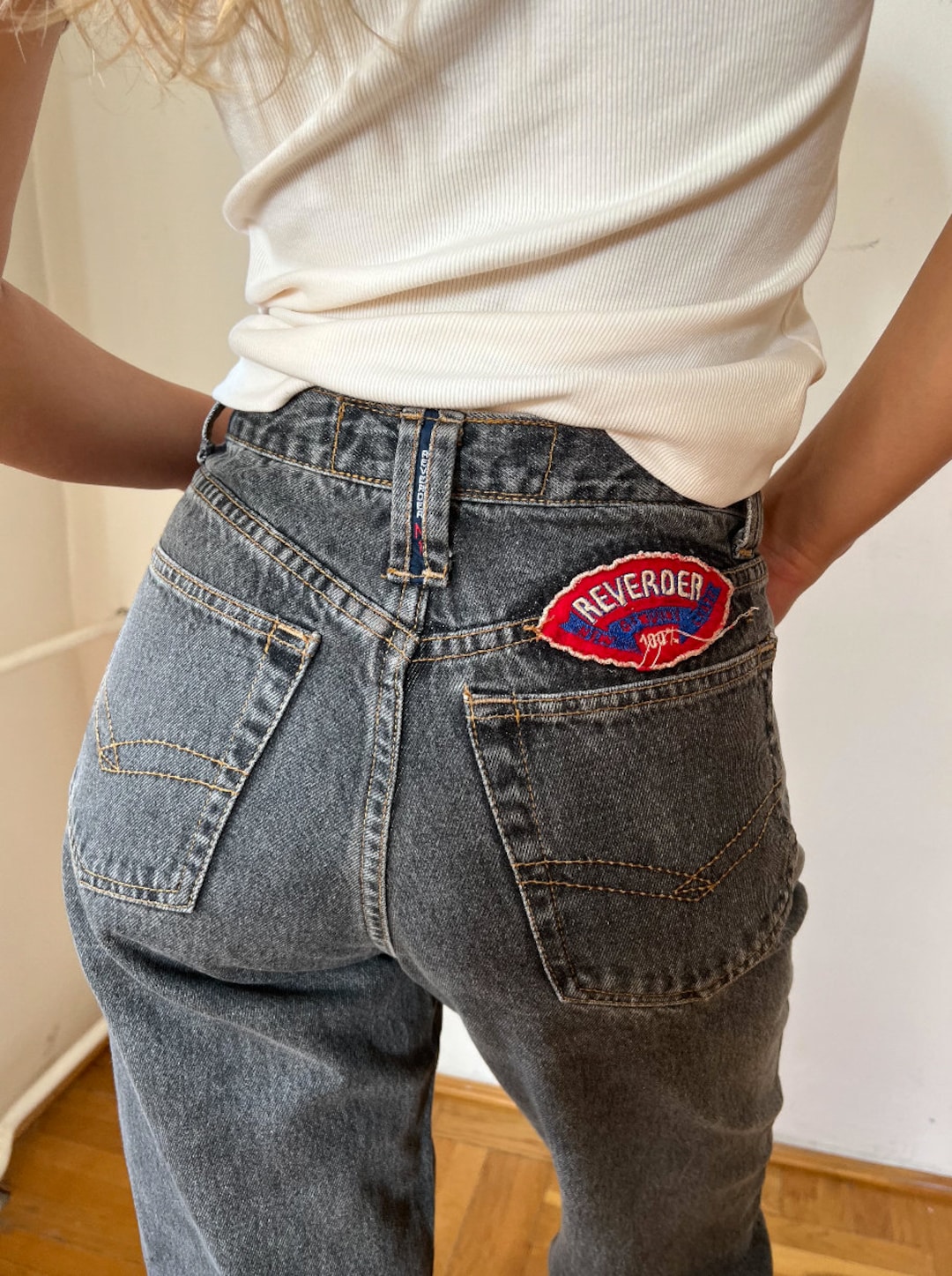 Super Cool 80s High Waisted Vintage Gray Jeans With Patches / 80s Denim ...