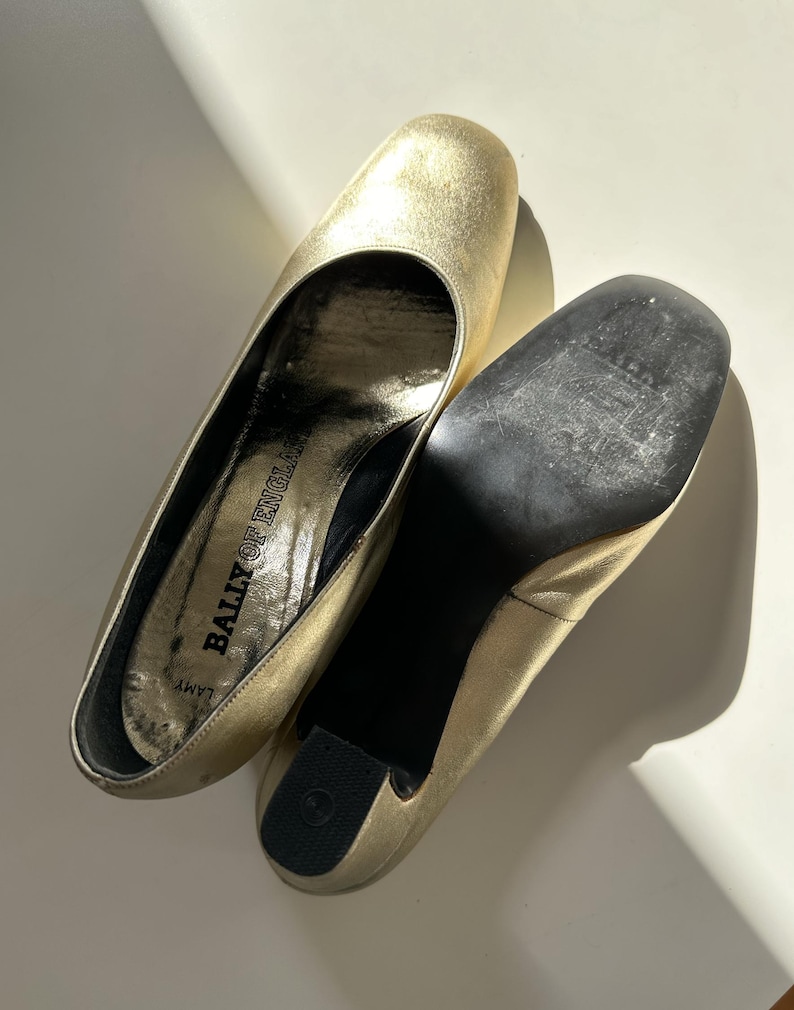 Vintage BALLY Leather Shoes Gold Color / Bally of England / Pump Shoes ...