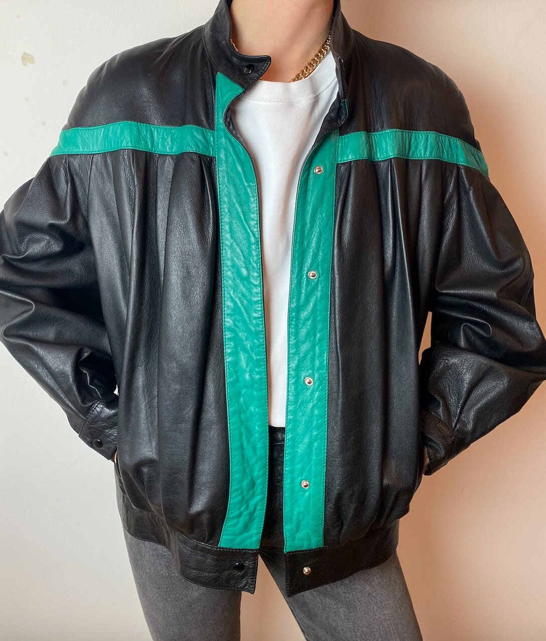 Prachtig getailleerde vintage jaren 80 stijl leren jas / - Etsy Nederland