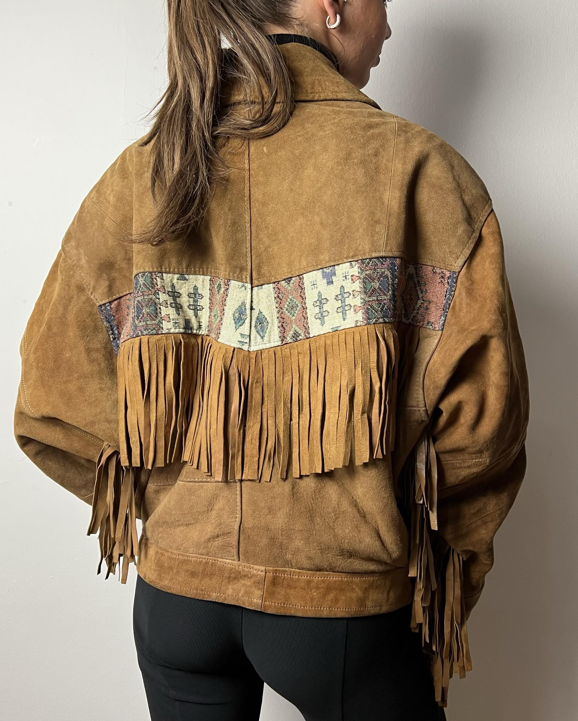 Vintage Brown Leather Fringed Aztec Coat / Western Suede Jacket - Etsy